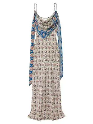Rabanne Chain-embellished Paisley-print Crepe Maxi Dress - Neutrals