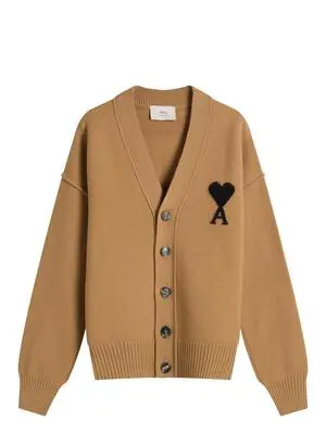 Ami Felted Merino Wool Knit Adc Cardigan - Camel/noir