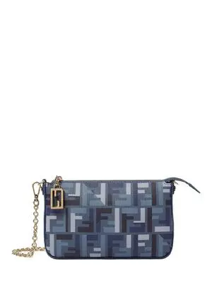 Fendi Pouch Baguette Ff Jacquard Fabric Shoulder Bag - Blue