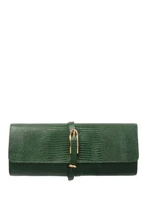 LIFFNER Belted Lizard-Effect Leather Clutch Emerald