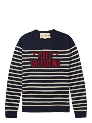 Valentino Garavani Logo-intarsia Striped Virgin Wool Sweater - Blue