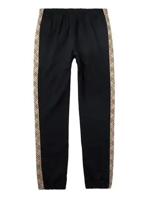 Burberry Tapered Logo-embroidered Checked Cotton-jersey Sweatpants - Black
