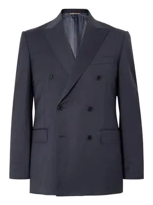 Canali Double-breasted Super 130s Wool Suit Jacket - Blue