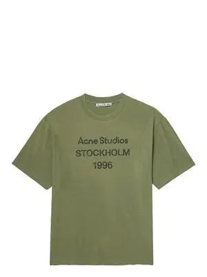 Acne Studios Exford Distressed Logo-print Cotton-jersey T-shirt - Green