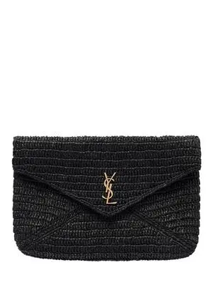 Saint Laurent Cassandre Raffia Clutch - Black