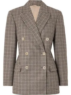 Brunello Cucinelli Double-breasted Checked Wool Blazer - Brown