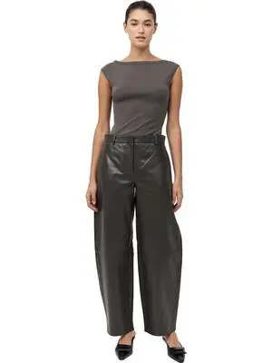 ST AGNI Leather Balloon Pants - Khaki