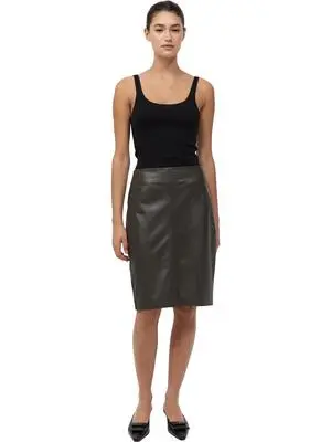 ST AGNI Leather Pencil Skirt - Khaki
