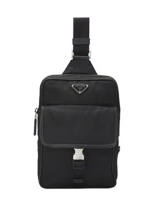 Prada Logo Buckle Sling Bag - Black