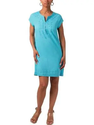 Calypso St. Barth Cotton Tunic Dress With Embroidery - Turquoise/turquoise