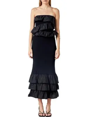 Endless Rose Strapless Ruffle-detail Maxi Dress - Black