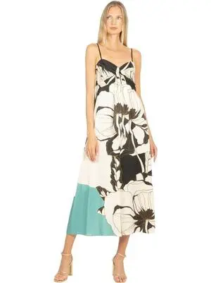 SECRET PON-PON Ceres Maxi Dress With Slit - Cyan Green Abstract Floral