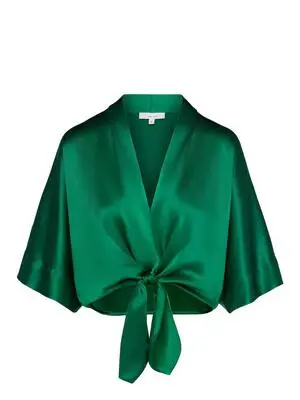 THE SEI Tie-front Short-sleeve Blouse - Green