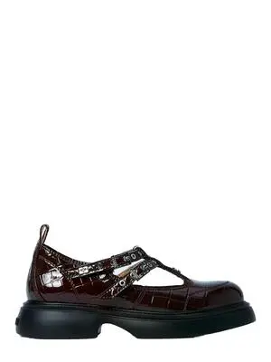 GANNI Butterfly Crocodile-effect Buckle Loafers - Brown