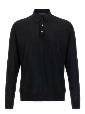Kiton Long-sleeved Wool Polo Shirt - Black