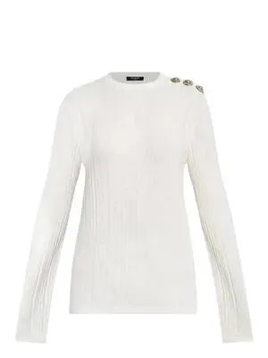 Balmain Button-detail Long-sleeve Jumper - Neutrals