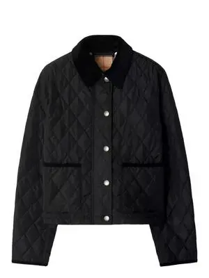 Burberry Cropped Quilted Jacket With Corduroy Collar - Black