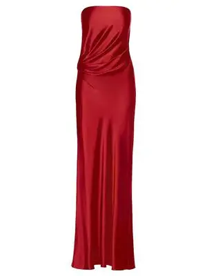 THE SEI Strapless Silk Maxi Dress - Red
