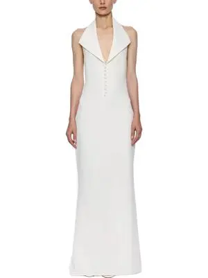 ATU BODY COUTURE Halterneck Button-front Maxi Dress - White