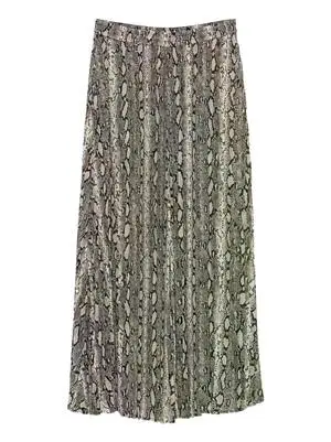 Michael Kors Pleated Snakeskin Print Skirt Neutrals