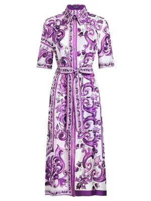 Dolce & Gabbana Majolica-print Midi Shirt Dress - White