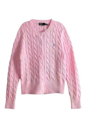 Polo Ralph Lauren Cable Knit Embroidered-logo Cardigan - Pink