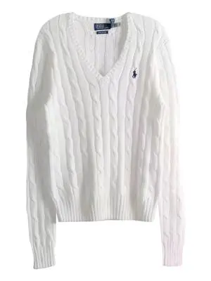 Polo Ralph Lauren Cable-knit Cotton V-neck Jumper - White