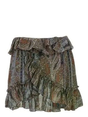 Saint Laurent Paisley-print Ruffled Mini Skirt - Blue