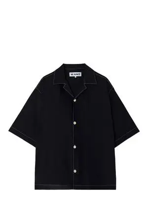 Sunnei Short-sleeve Contrast-stitch Shirt - Black