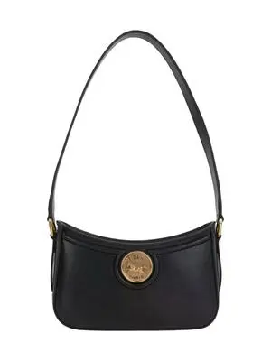 Chloé Leather Shoulder Bag With Logo Plaque - Black