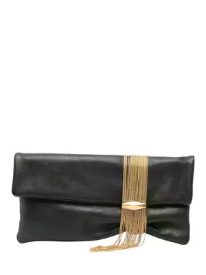 JIMMY CHOO Leather Clutch With Chain Embellishment - Black