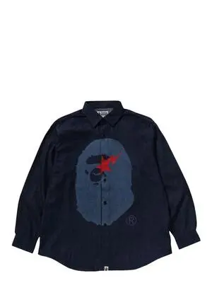 A BATHING APE Sta Ape Head Relaxed Fit Denim Long Sleeve Shirt - Blue/indigo