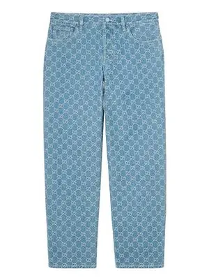 Gucci Gg Denim Jacquard Pants - Blue