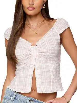 EDIKTED Plaid Button-Up Top Pink