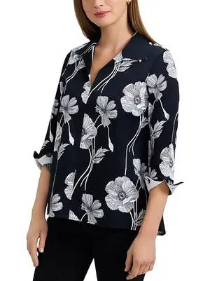 Foxcroft Agnes Popover Top - Black/ White