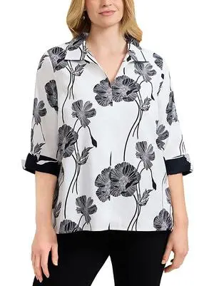 Foxcroft Agnes Popover Top - White/ Black