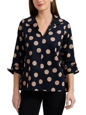 Foxcroft Agnes Popover Top - Black/ Almond