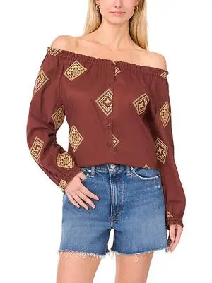 Vince Camuto Button-up Off-the-shoulder Top - Mocha