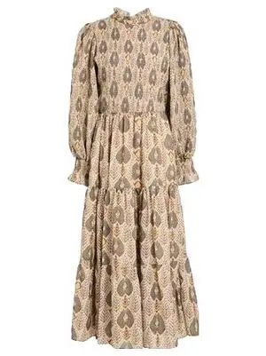 Antik Batik Midi Flared Dress - Beige