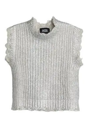 Alpha Studio Sleeveless Metallic Knit Top - Silver