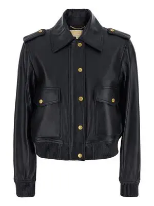 MICHAEL KORS Leather Jacket With Ribbed Trims