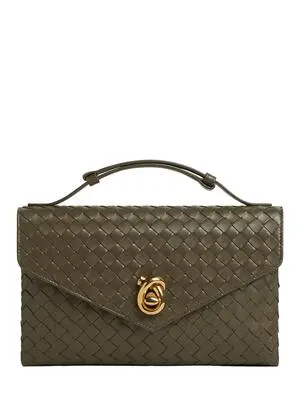 Bottega Veneta Bottega Veneta Leather Intrecciato Knot Lock Top-Handle Bag Green