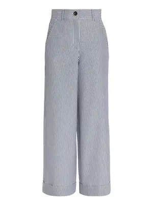ME+EM Stripe Wide-leg Trousers - Navy