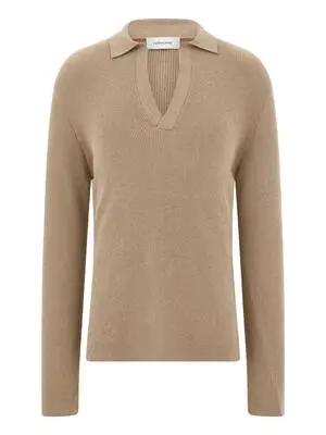 FERRAGAMO Long Sleeve Polo Shirt - Beige
