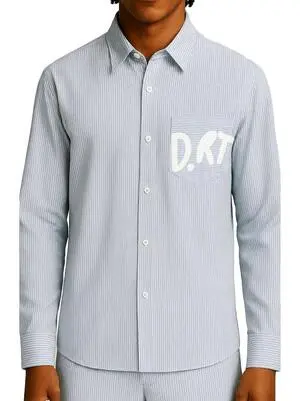 D.RT Stripe Button-up Cotton Blend Oxford Shirt - Blue/ White
