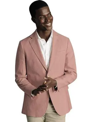 CHARLES TYRWHITT Linen Cotton Slim Fit Jacket - Coral Pink