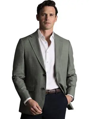 CHARLES TYRWHITT Linen Cotton Slim Fit Jacket - Green