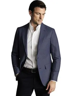 CHARLES TYRWHITT Linen Cotton Slim Fit Jacket Steel Blue