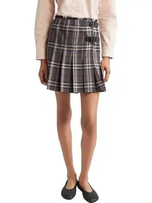 Burberry Check Pleated Wool Skirt - Fig/ Black Amethyst