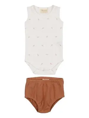 MANIÈRE Printed Bodysuit And Bloomers Set - Camel